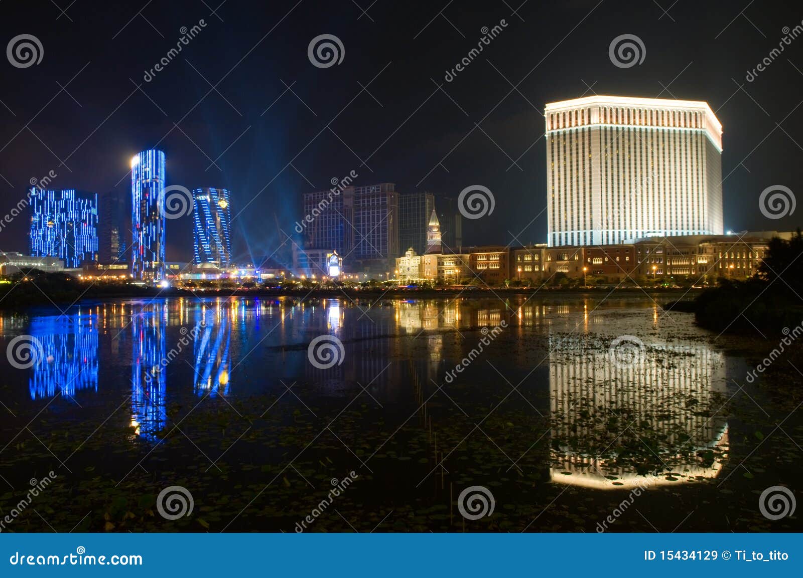 Crown & Venetian Casinos, Macau Stock Image - Image of lake, prosperous ...