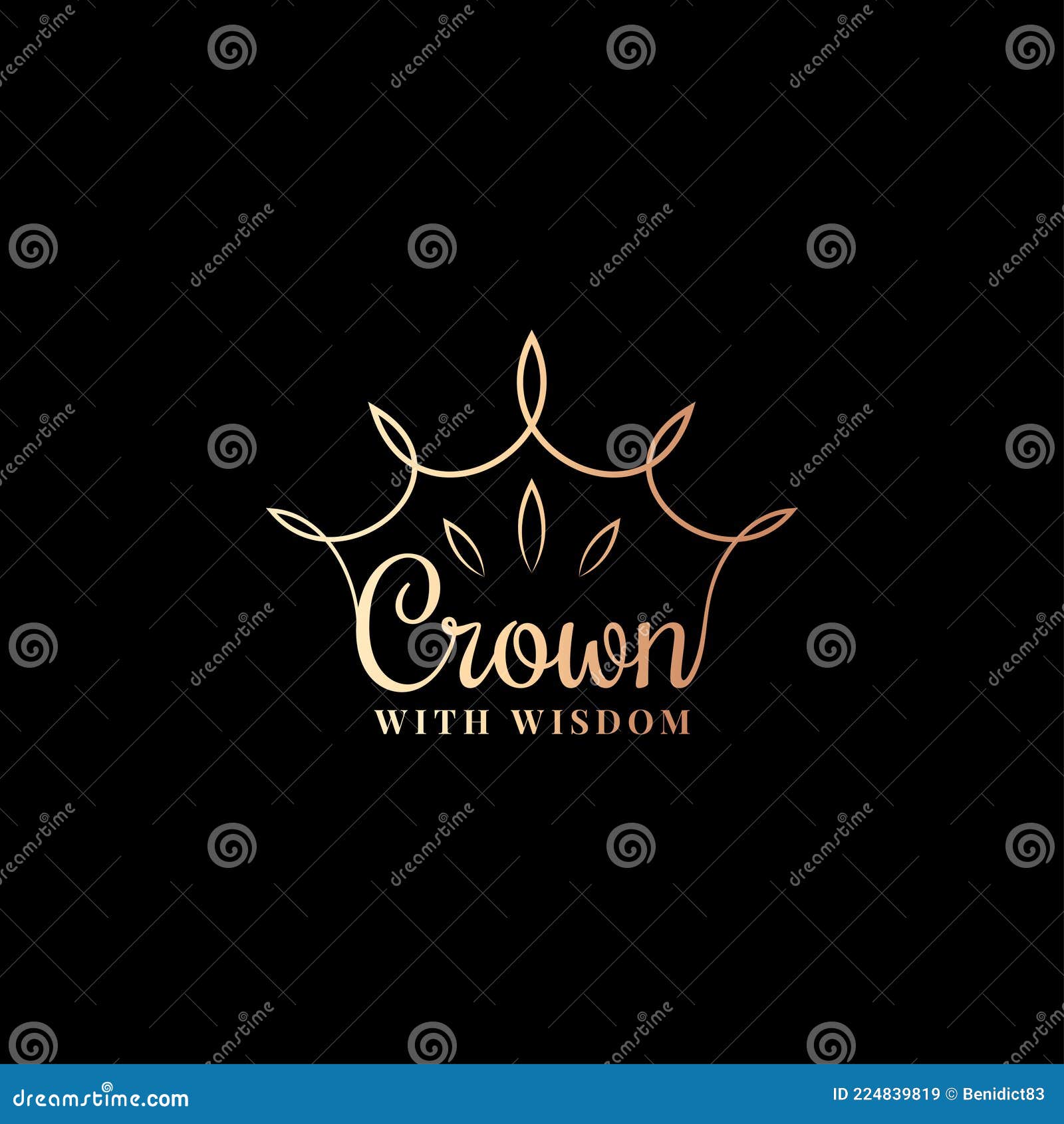 Crown with Wisdom Sign on Black Background Stock Vector - Illustration ...