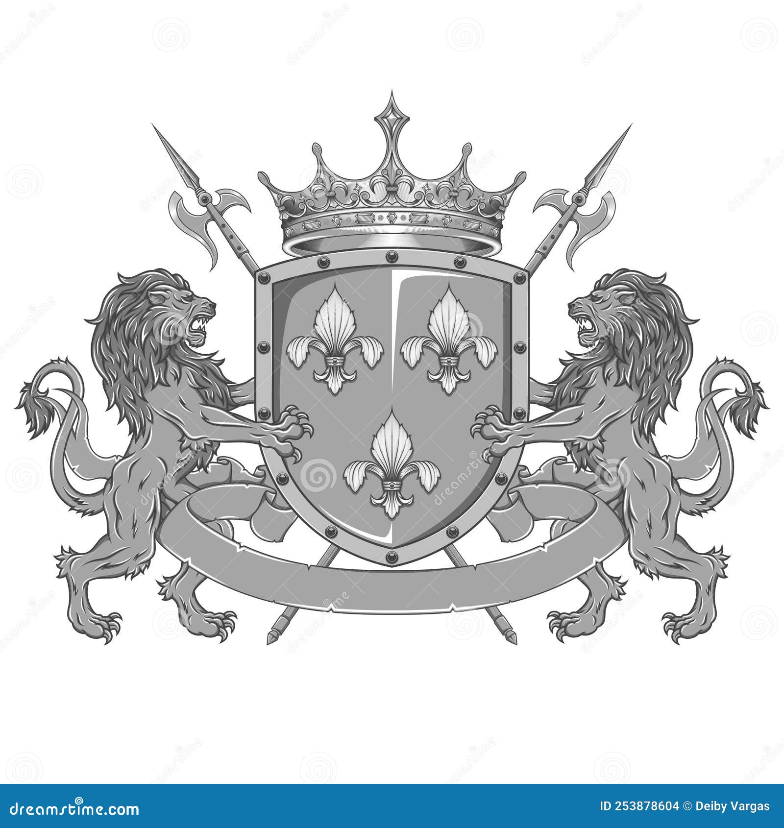 Heraldic Shield with Two Rampant Lions Stock Vector - Illustration of ...