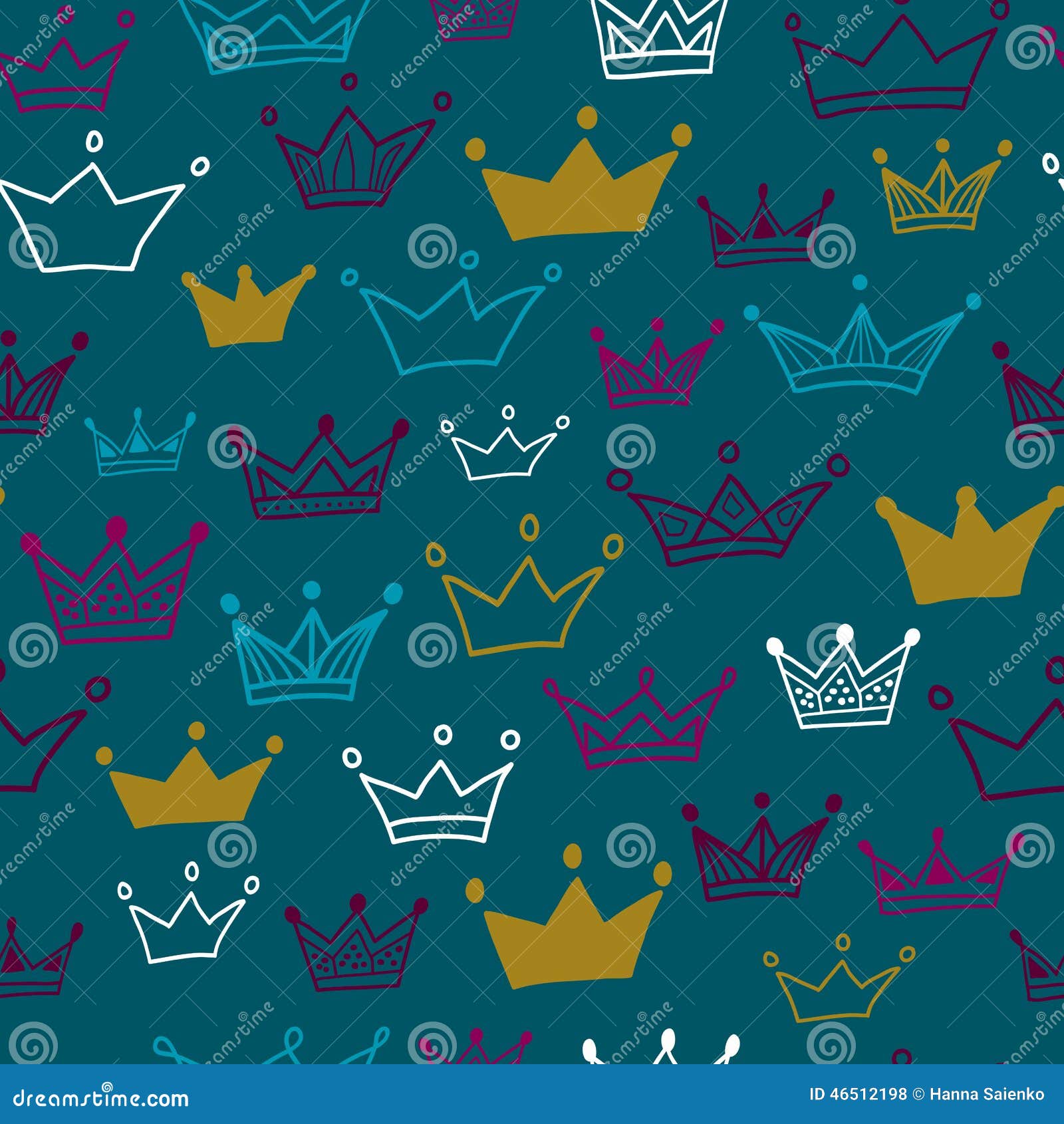 Crowns Seamless Pattern On Pastel Background. Vector Illustration ...