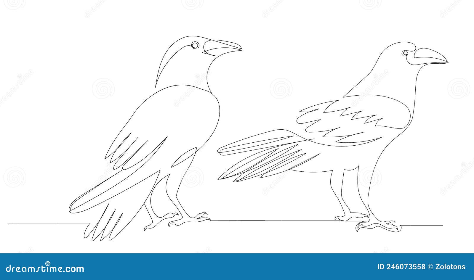 Crows, Bird Continuous Line Drawing, Sketch Stock Vector - Illustration ...