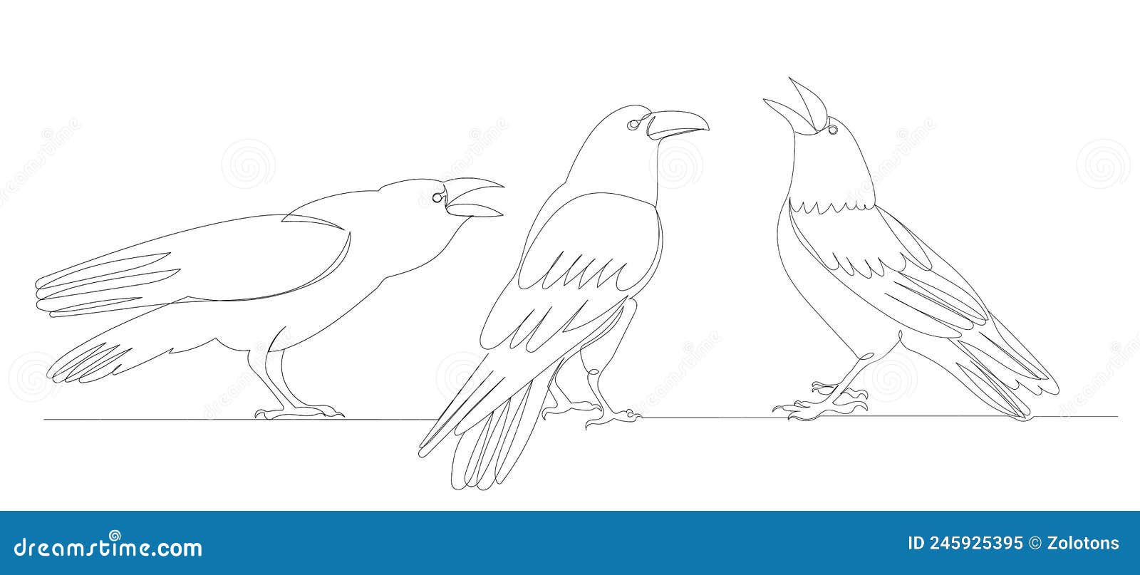 Crows Continuous Line Drawing, Sketch Stock Vector - Illustration of ...