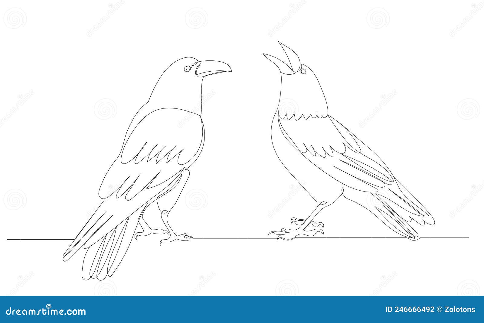 Crows Drawing in One Continuous Line, Isolated Stock Vector ...