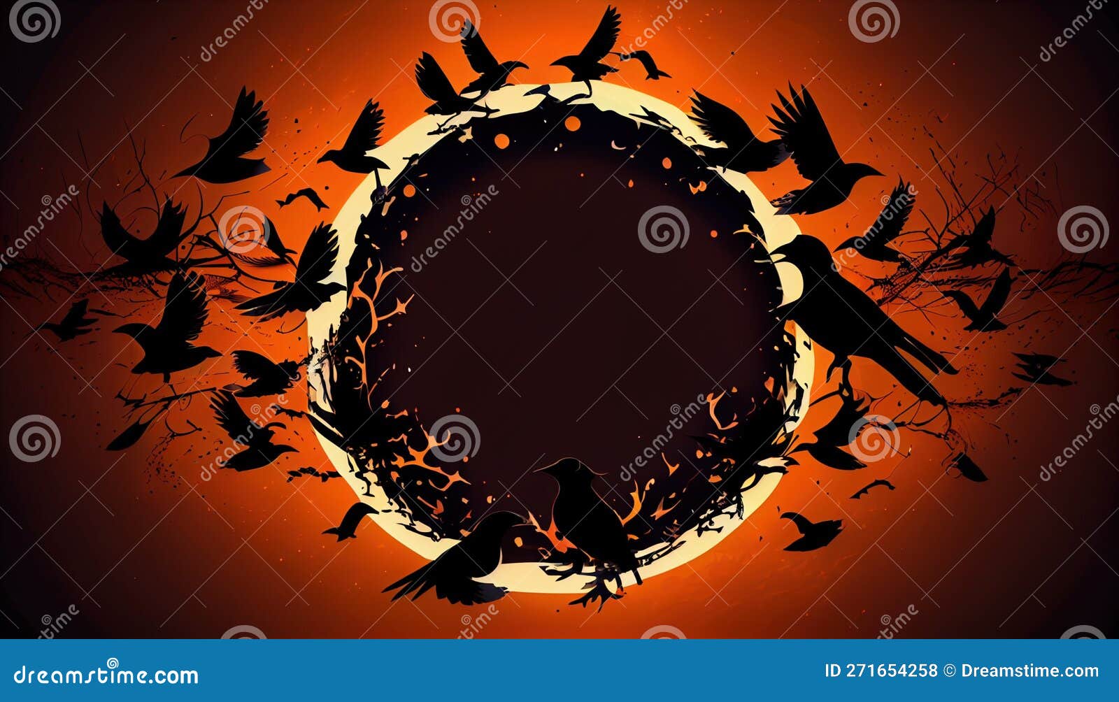 Crows in Orange Circle Frame, Made with Generative AI Stock ...