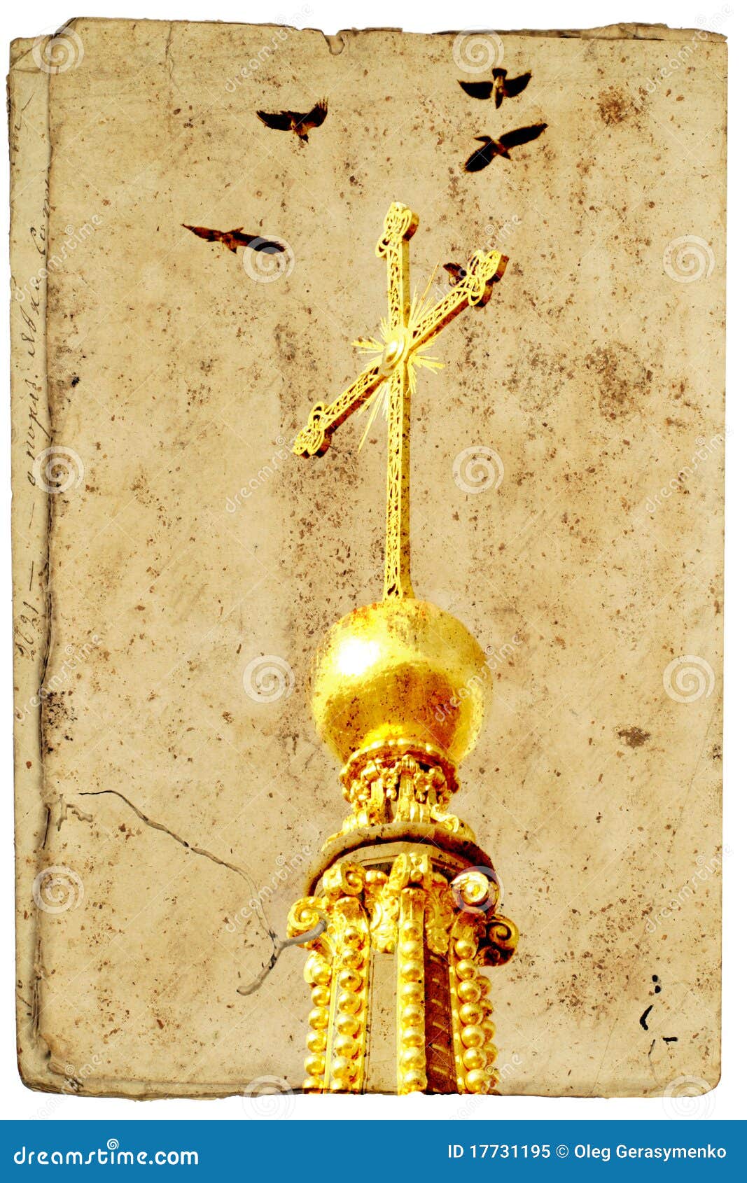 Crows Over the Golden Cross - Vintage Picture Stock Image - Image of ...