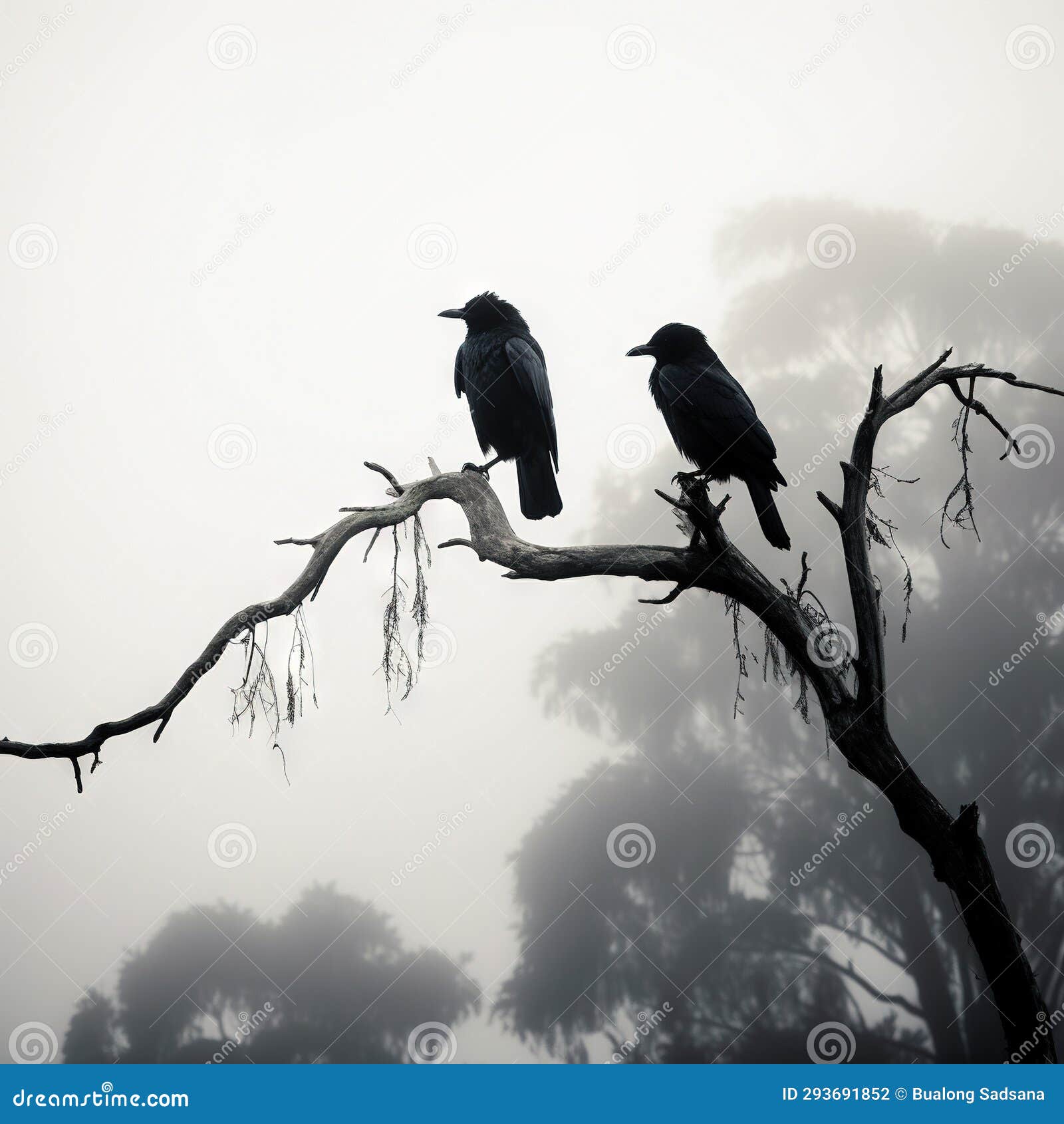Crows Perch on Tree Top Branch Stock Illustration - Illustration of ...