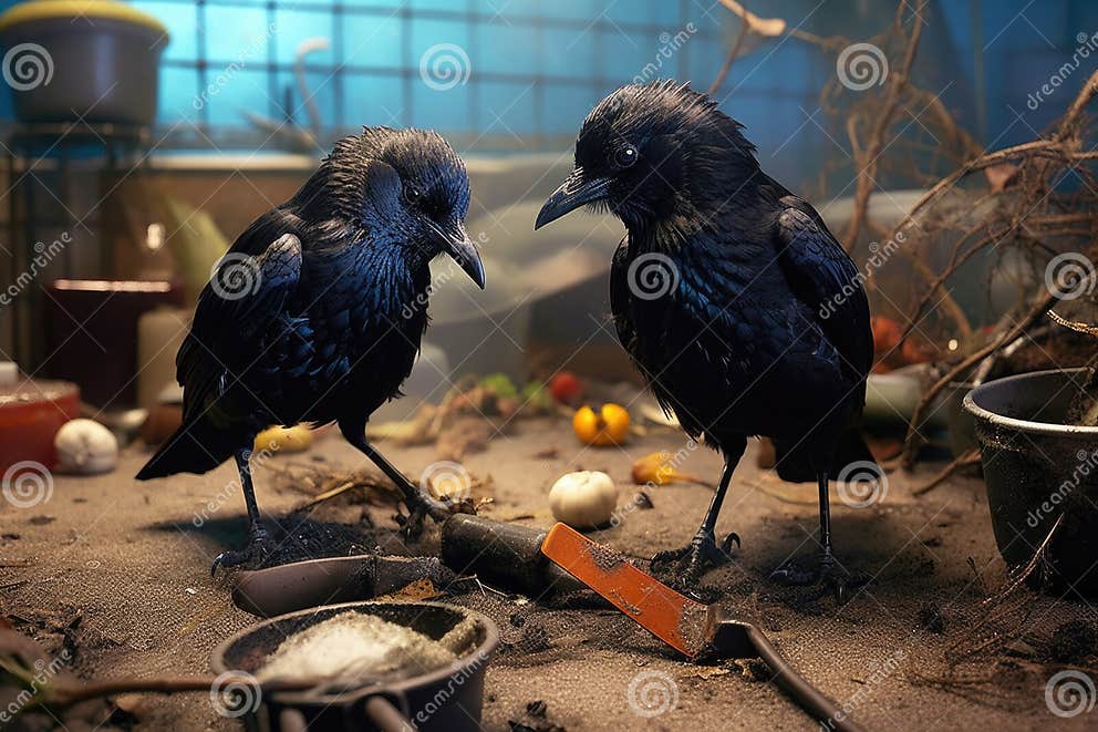 Crows Using Tools To Solve Problems Stock Illustration - Illustration ...