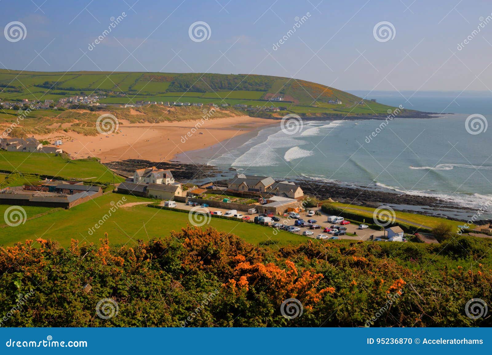 Croyde Beach Devon England UK Elevated View in Summer Stock Photo ...