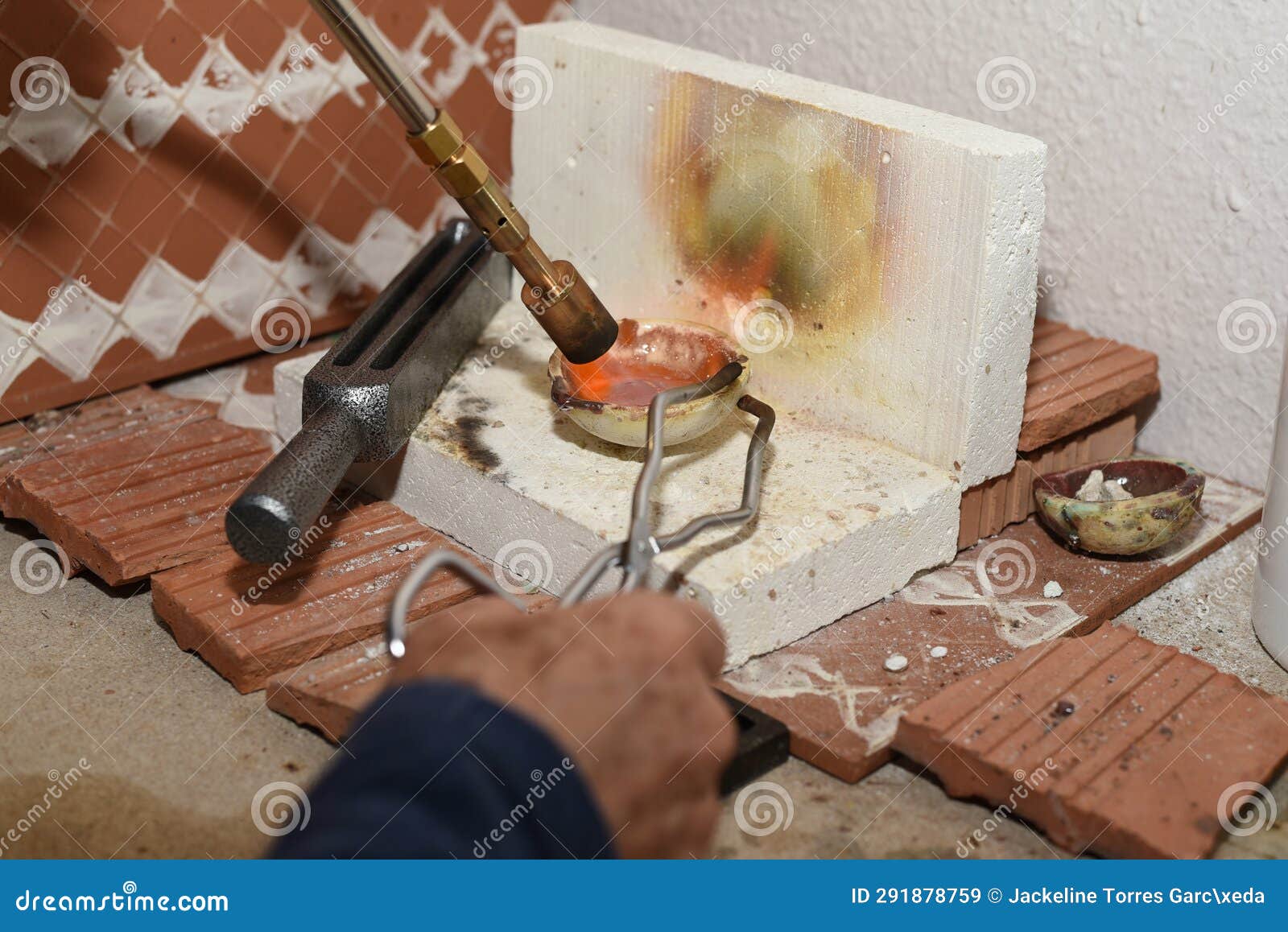 Crucible with Liquid Silver Melted with Fire at High Temperatures Stock ...