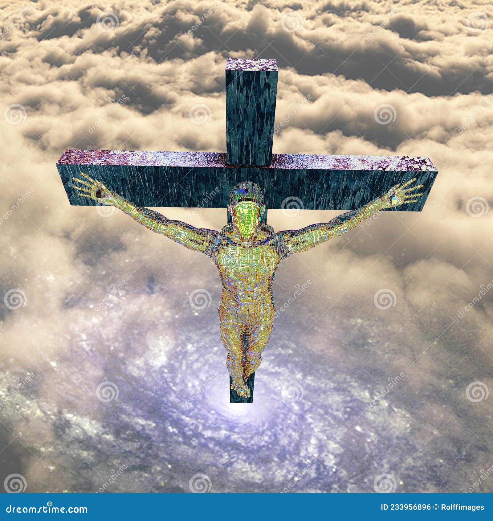 Crucified Cyborg In Space Stock Photography | CartoonDealer.com #229707554
