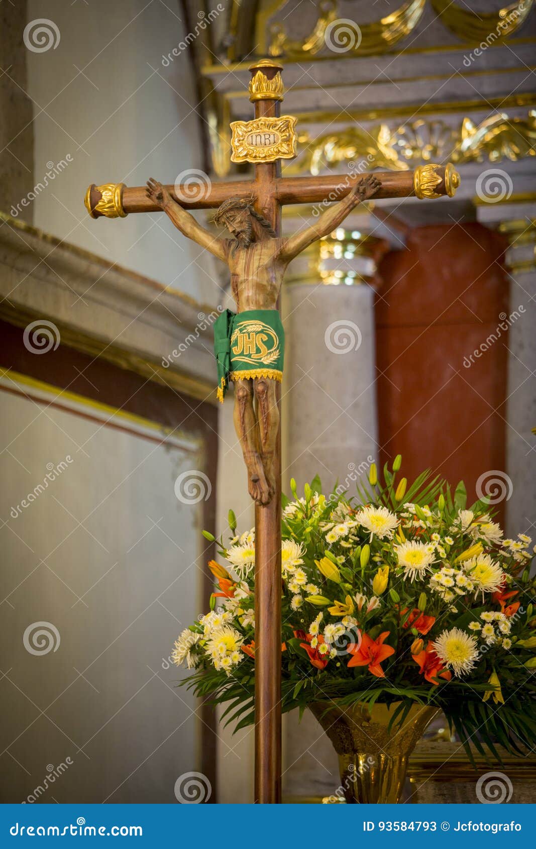 Crucifix in church stock image. Image of jesus, prayer - 93584793