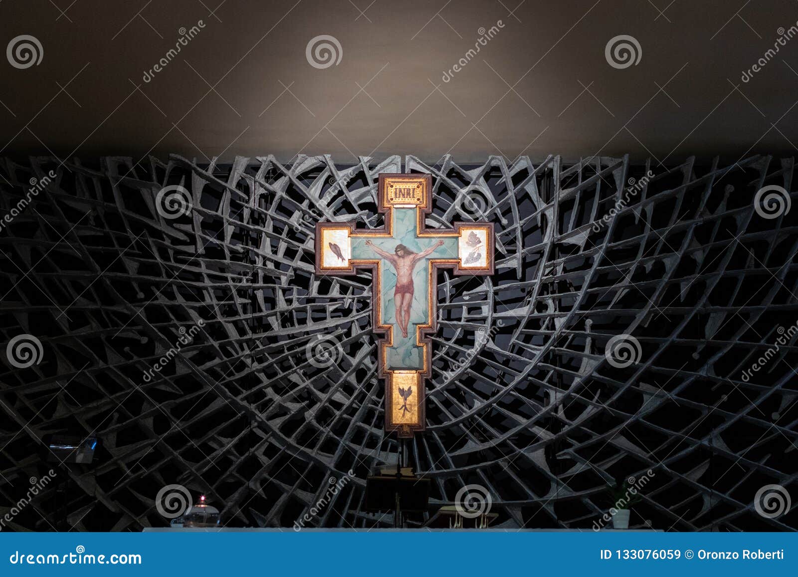 Composition Of Crucifix And Soldier Silhouette Saluting Over American
