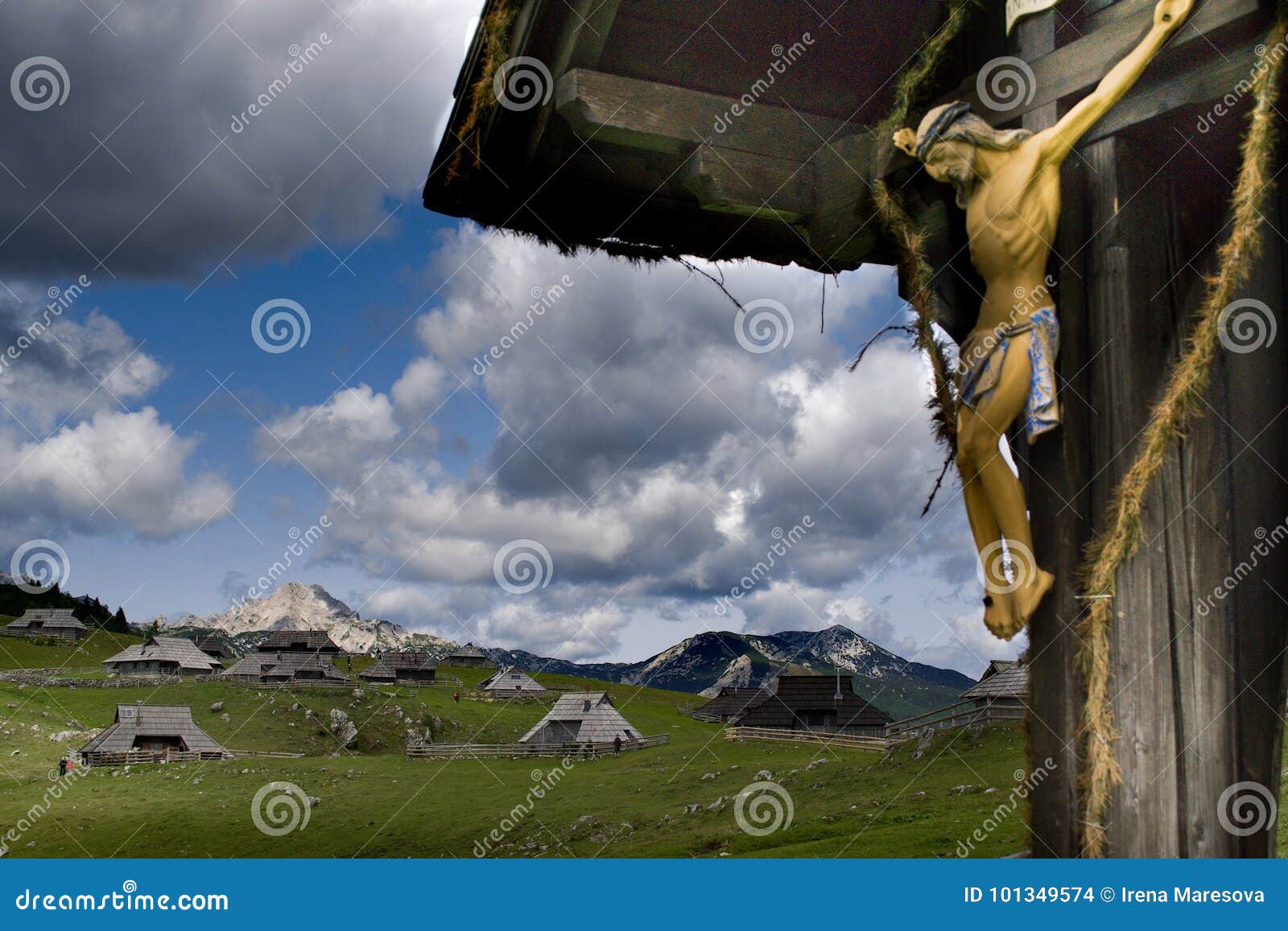 Crucifix in the mountains stock photo. Image of horizon - 101349574