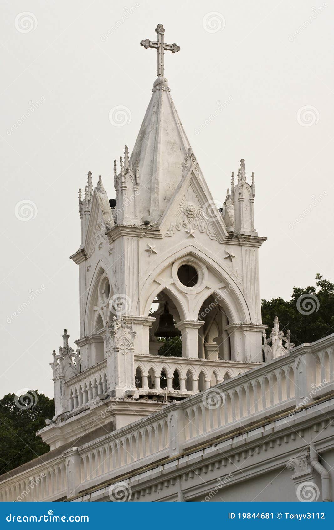 Crucifix on a White Tower of a Church Stock Image - Image of medieval ...