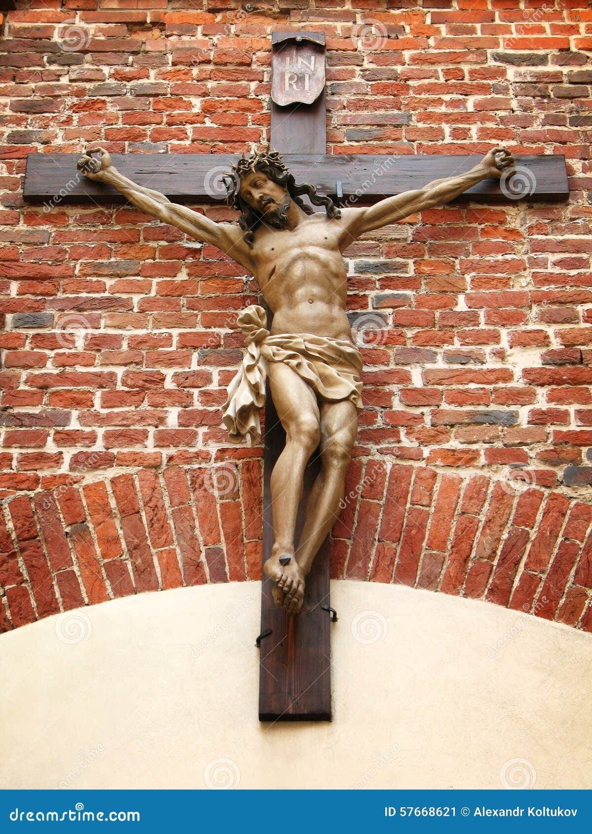 Crucifixion of Christ on a Brick Wall Stock Image - Image of church ...
