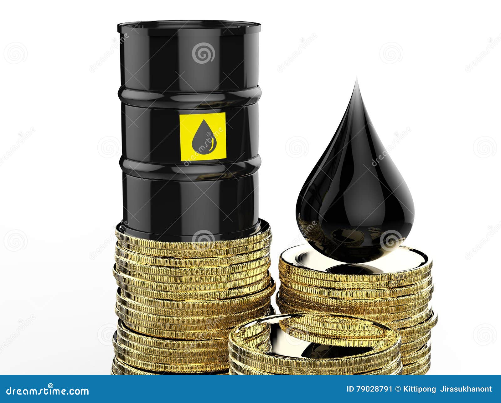 Crude Oil Barrels with Gold Coins Stock Illustration - Illustration of ...