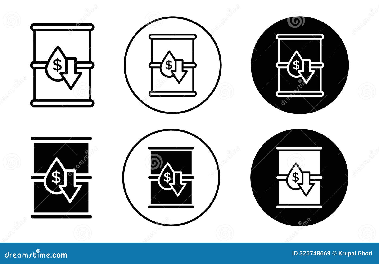 Crude Oil Price Decrease Icon Collection of Outline Thin Line Symbol or Sign Stock Illustration ...