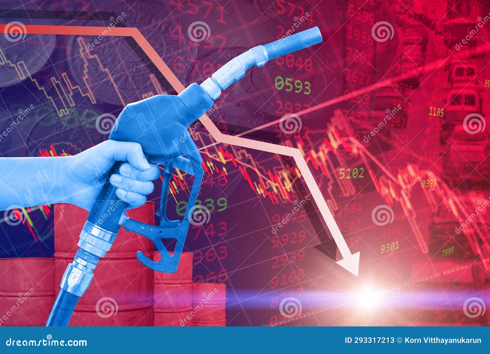 Crude Oil Retail Price Decrease Low Negative Concept, Red Business ...