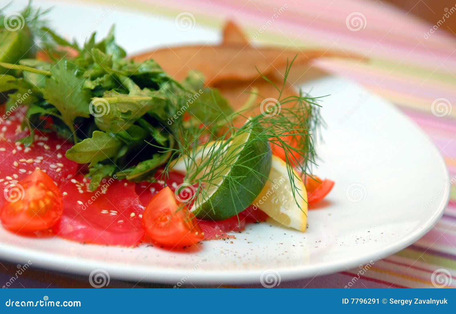 Crude Tuna With Leaves Of Salad Picture. Image: 7796291