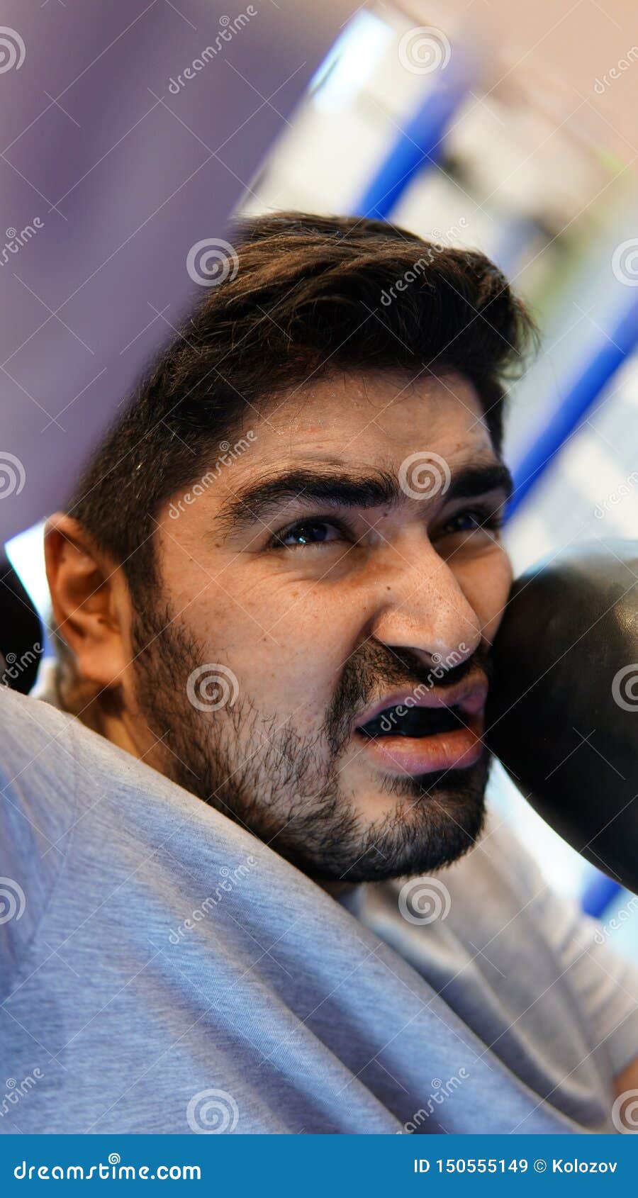 Cruel Boxer with Black Beard Standing in Boxing Pose Stock Image ...