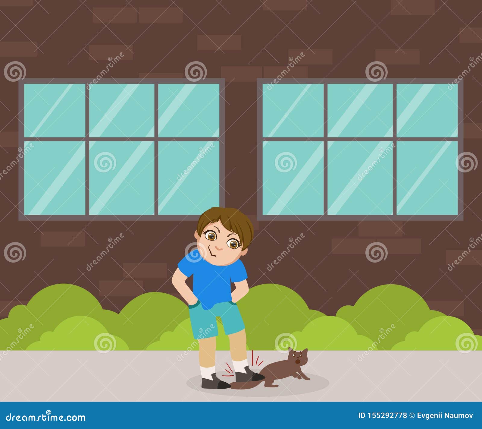 Cruelty Boy Going To Step On Tail Of Cat, Bad Behavior Vector ...