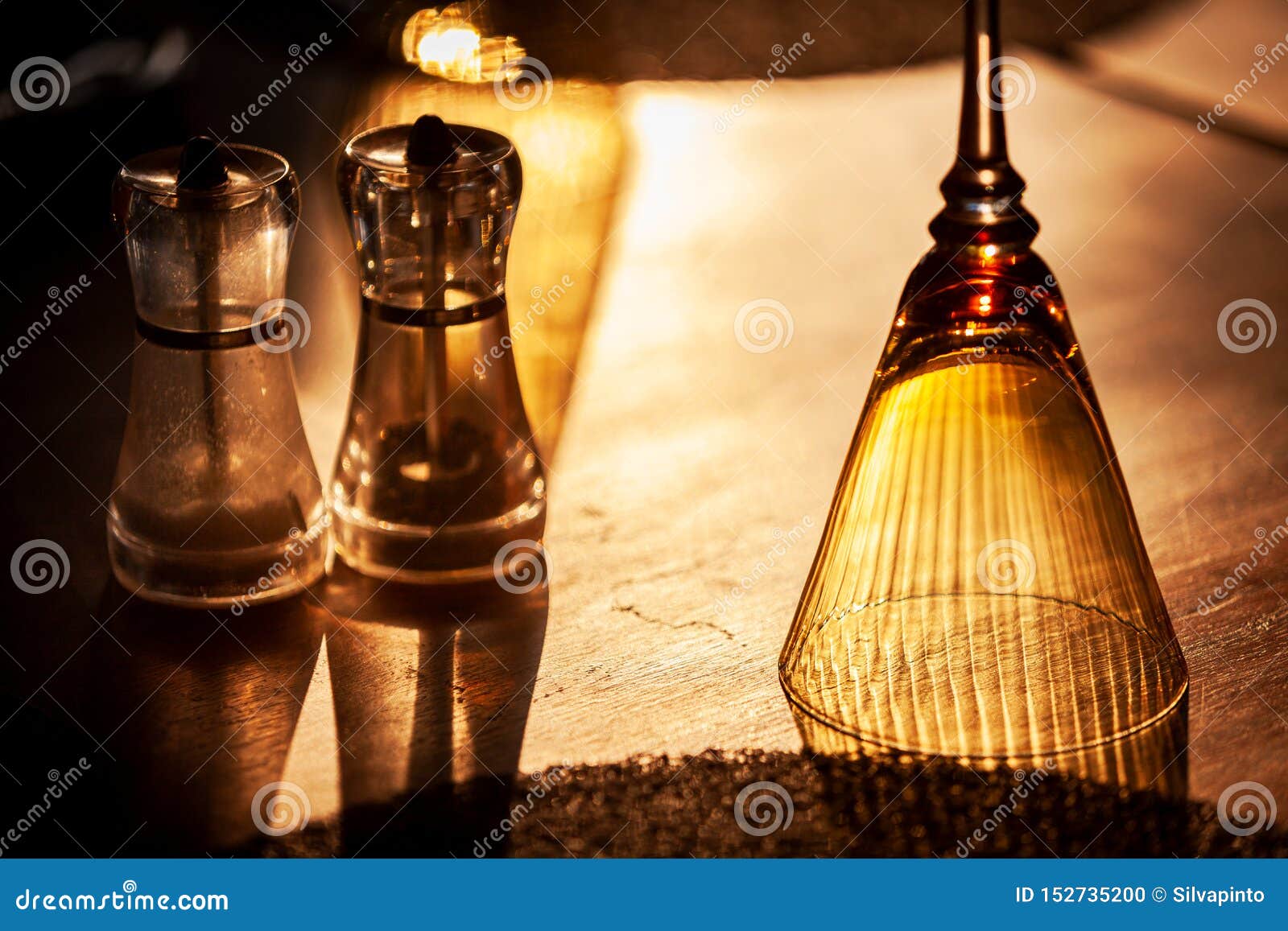 Cruet with Salt and Pepper on Wooden Table and Natural Light Stock ...