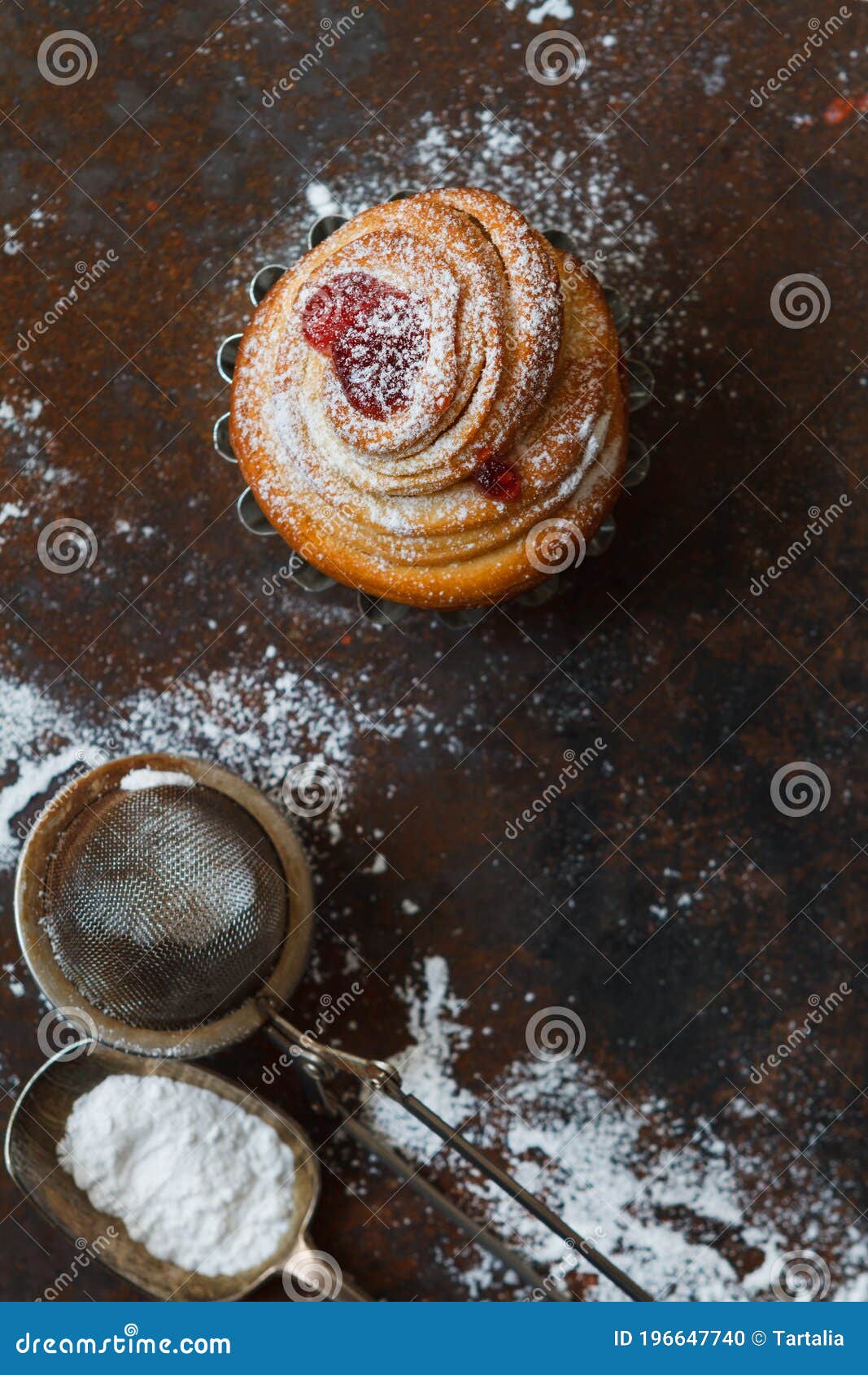 Cruffin with Raspberry Filling on a Dark Table Stock Photo - Image of ...