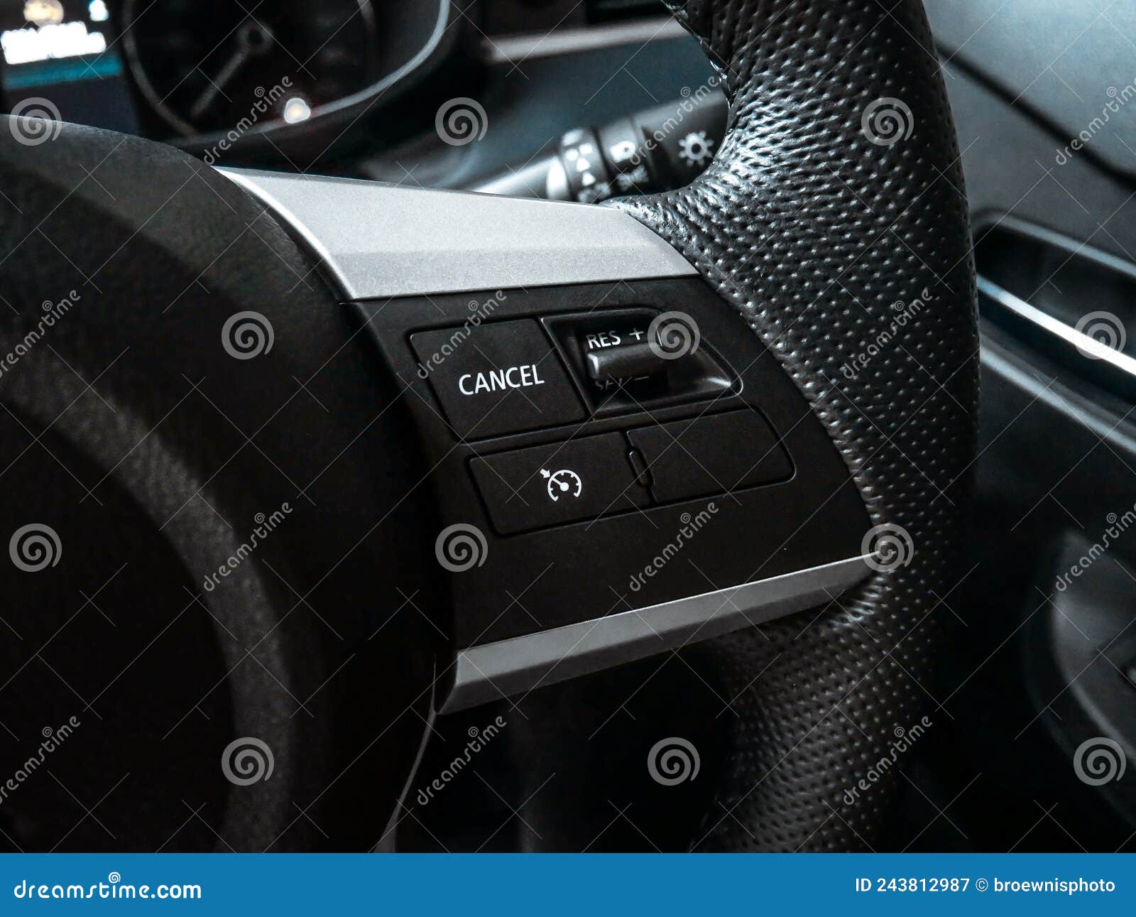 Cruise Control System Button on Steering Wheel Stock Image - Image of ...