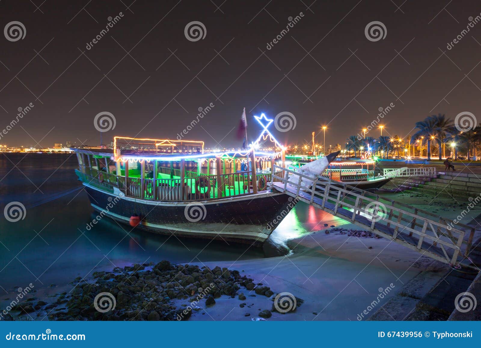 Cruise dhow in Doha, Qatar stock photo. Image of ship - 67439956