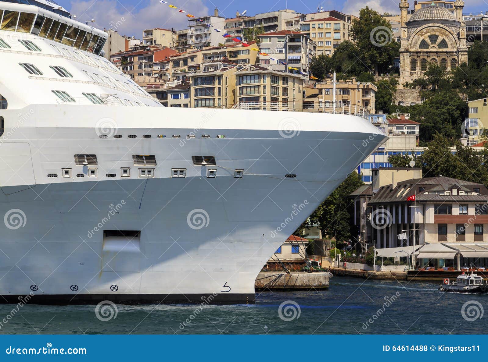 Cruise Line Ship Side with Small Ship. Stock Photo - Image of line ...
