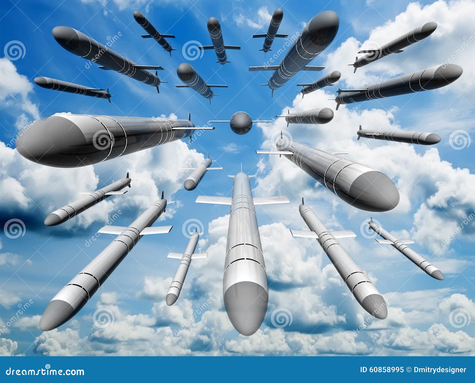 Cruise Missiles Flying Against The Clouds Stock Illustration - Image ...