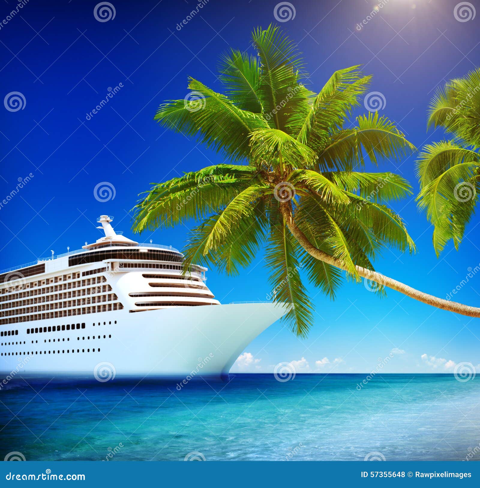 Cruise Ship Beach Sea Palm Tree Concept Stock Photo - Image of scenic ...