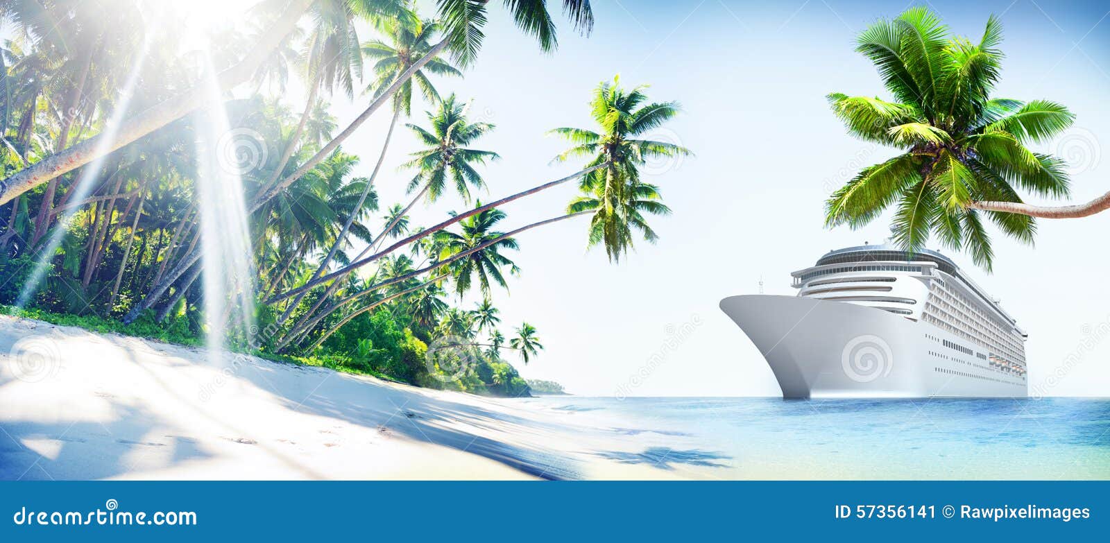 Cruise Ship Beach Sea Palm Tree Concept Stock Image - Image of summer ...