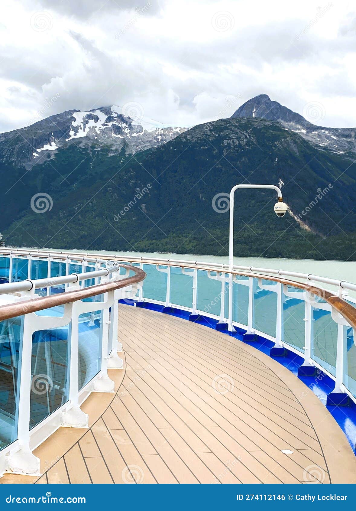 Cruise Ship Deck with Mountain and Ocean Scenery Stock Photo - Image of ...