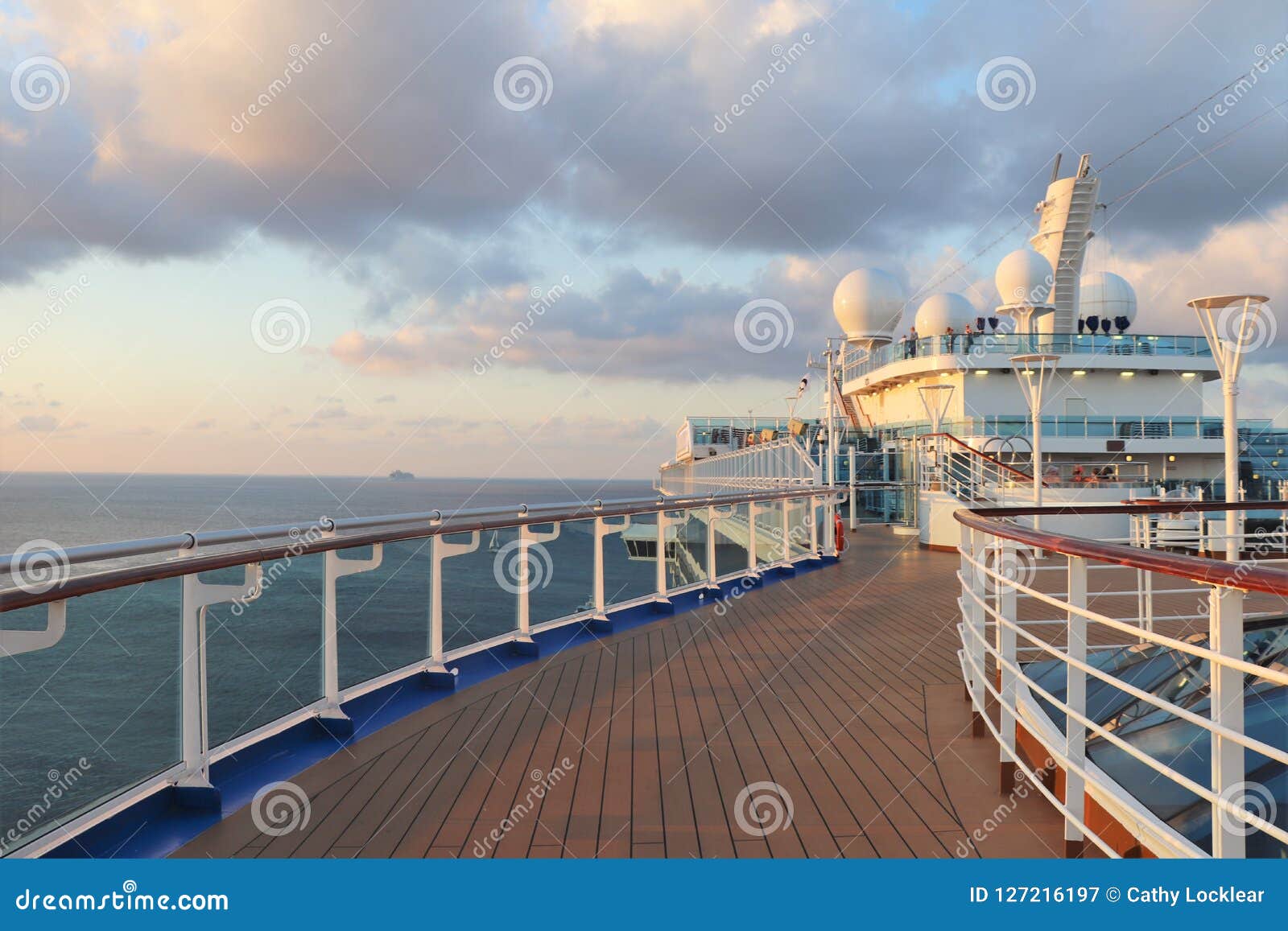 Rail and Deck of a Cruise Ship at Dusk Stock Image - Image of rail ...