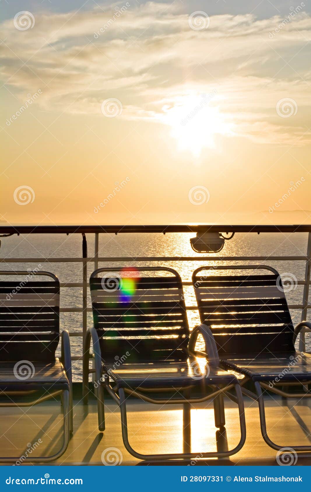 Cruise ship deck at sunset stock image. Image of pleasure - 28097331