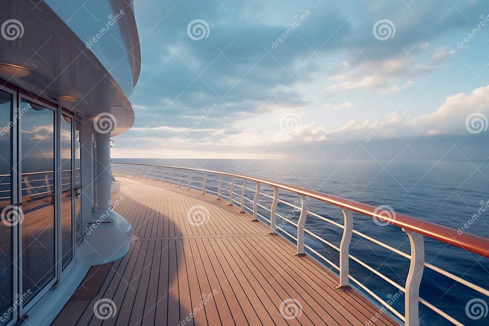 Cruise Ship Deck View Over the Ocean at Sunset Stock Image - Image of ...