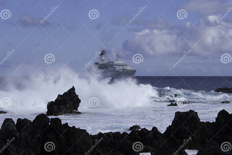 Cruise Ship at Easter Island Stock Image - Image of easter, copyspace ...