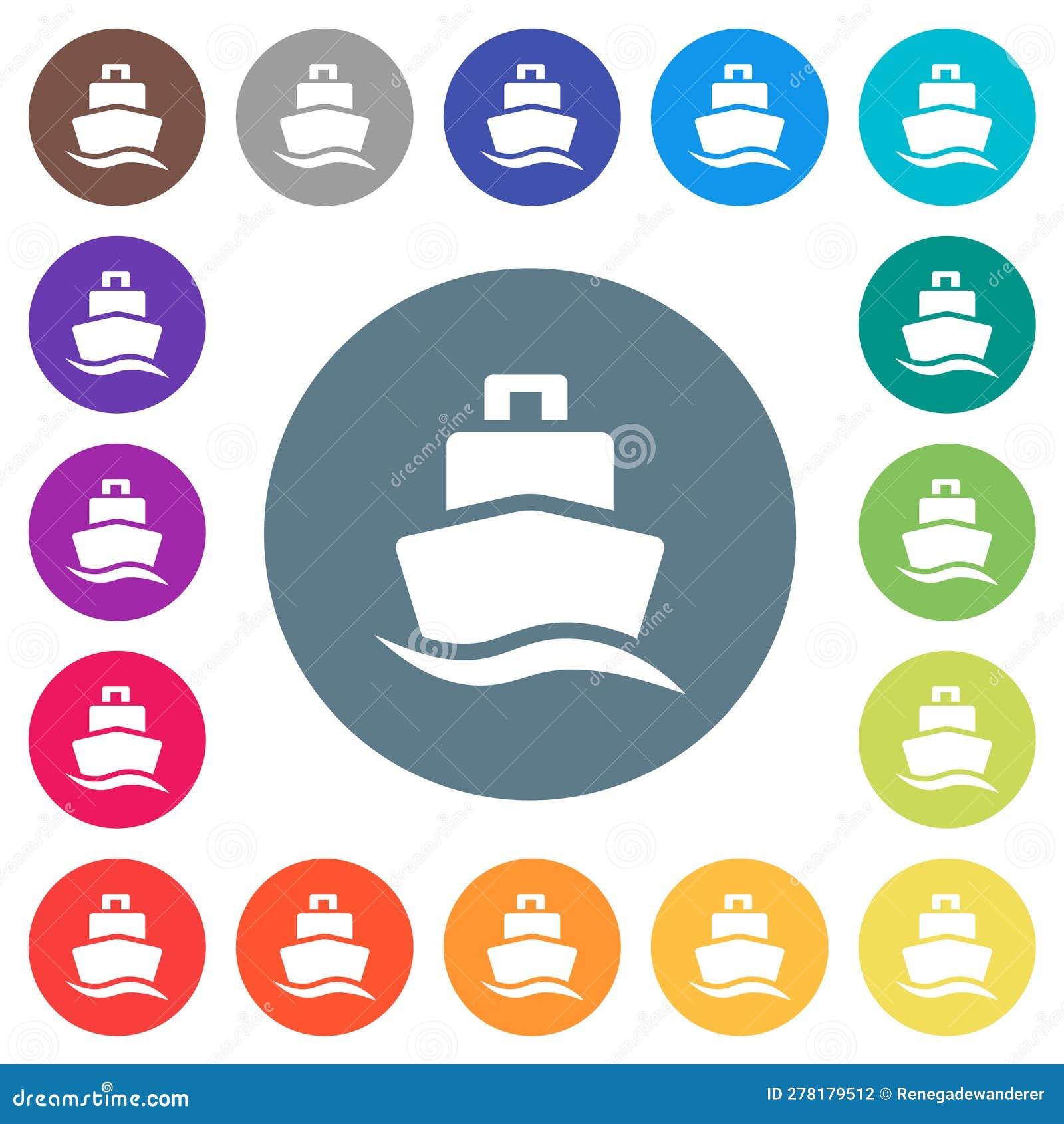 Cruise Ship Front View Solid Flat White Icons on Round Color ...