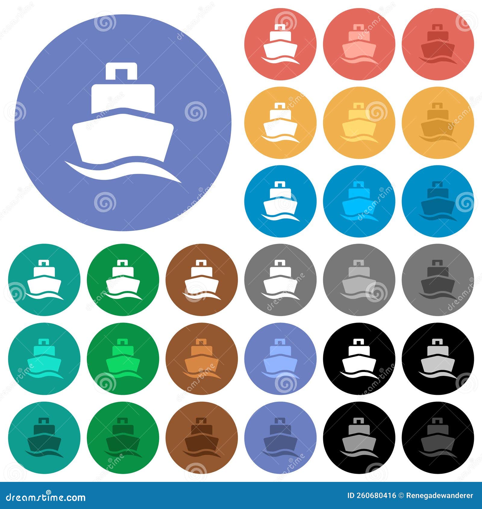 Cruise Ship Front View Solid Round Flat Multi Colored Icons Stock ...