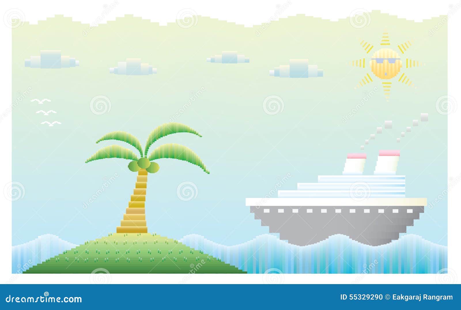 Pixel Art Of Cruise Ship Travel Vector Illustration | CartoonDealer.com ...