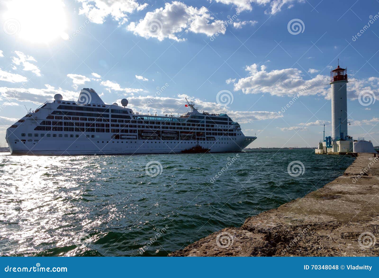 Cruise ship Lighthouse stock photo. Image of jetty, large - 70348048