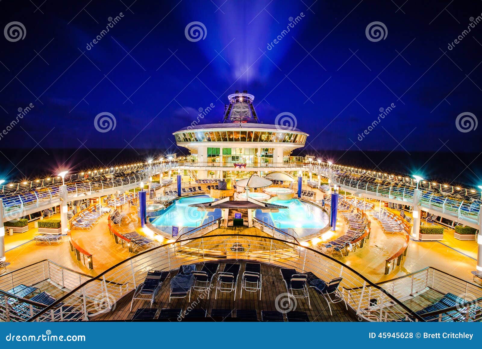 Cruise Ship Liner Deck Night Stock Photo - Image of cruising, night ...