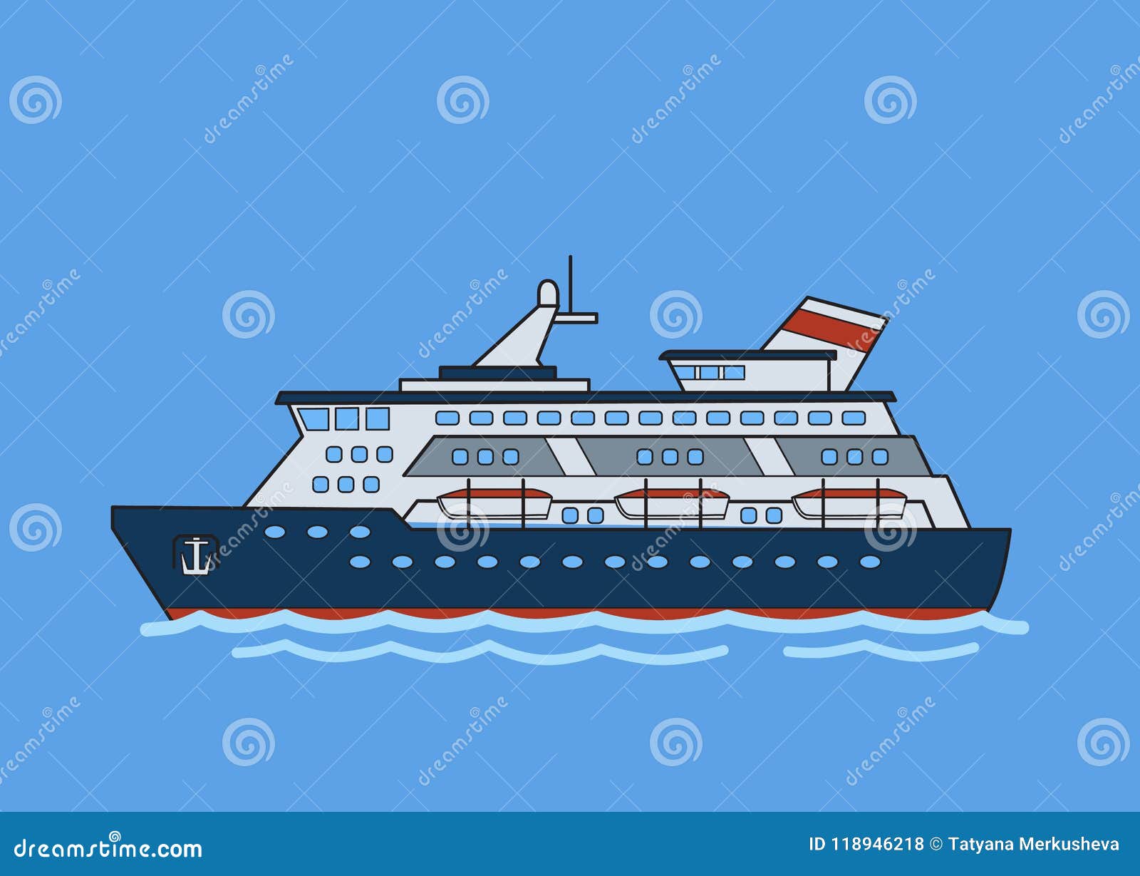 Cruise Ship, Cruiser. Flat Vector Illustration. Isolated on Blue ...