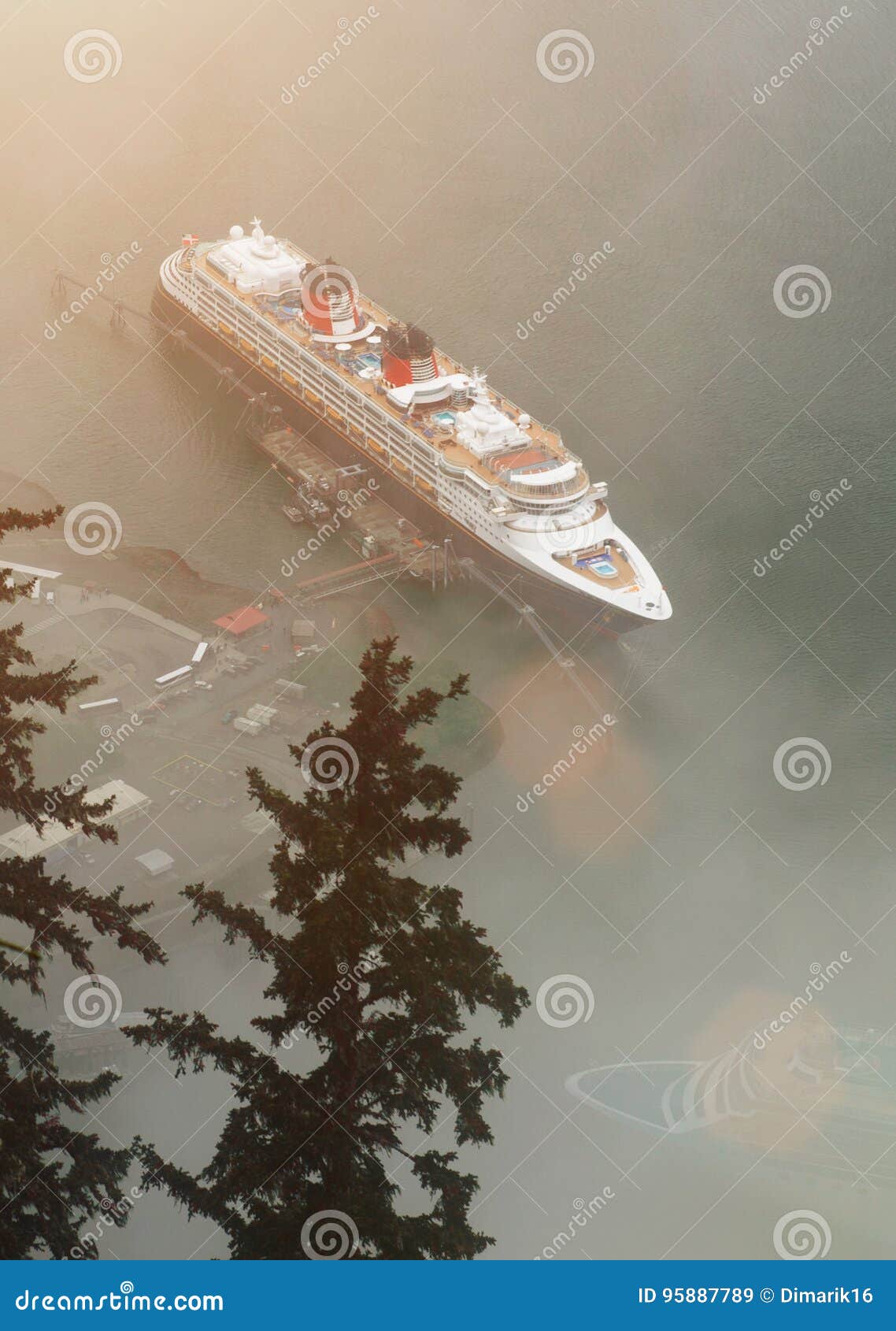 Cruise ship in misty light stock image. Image of coastal - 95887789