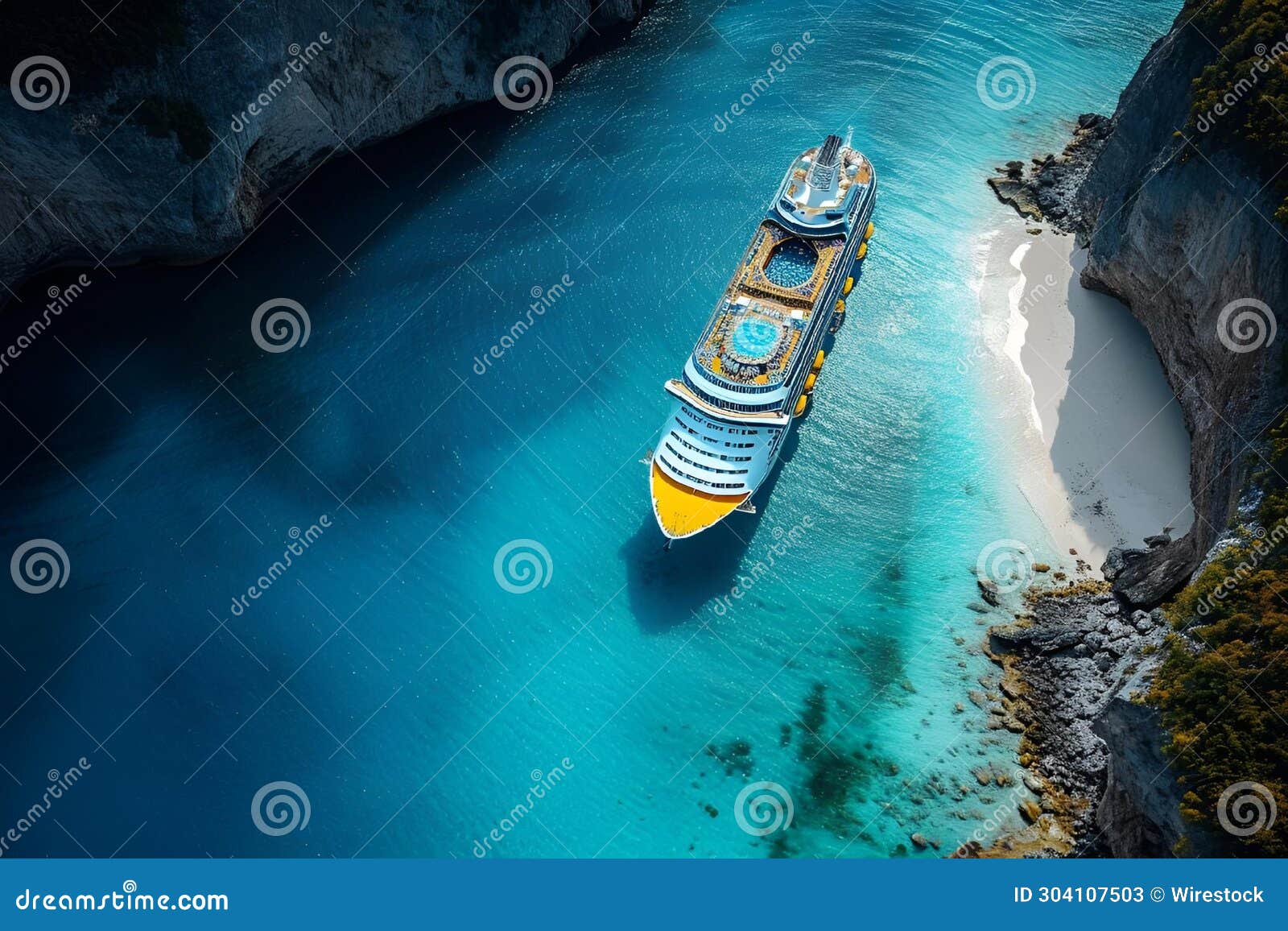 Cruise Ship Navigating a Narrow River, Surrounded by Rocky Terrain, AI ...