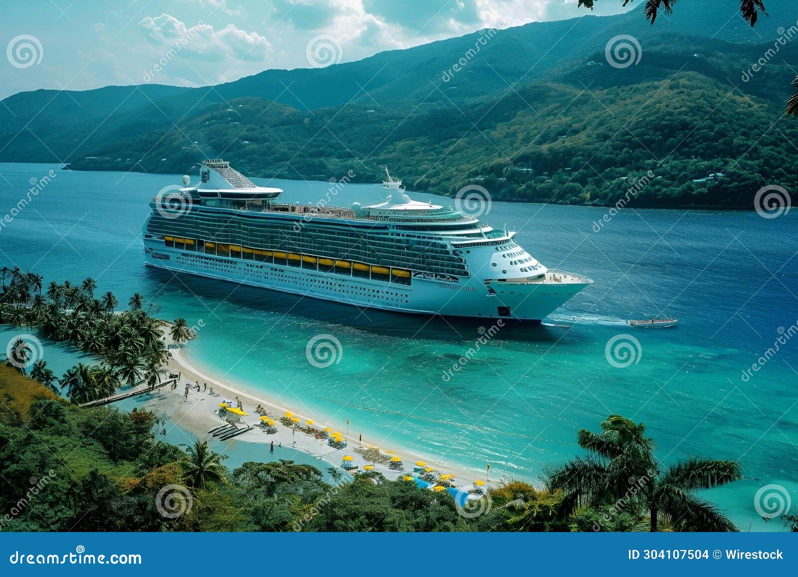 Cruise Ship Navigating a Narrow River, Surrounded by Rocky Terrain, AI ...