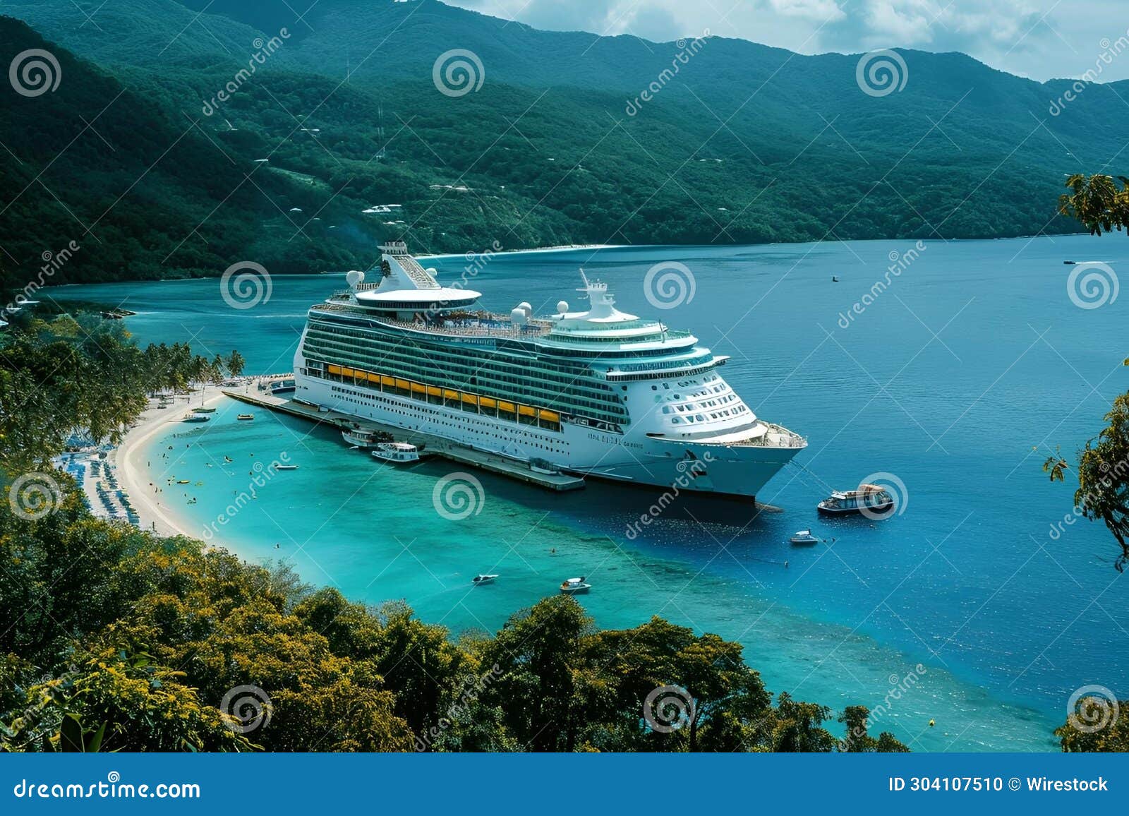 Cruise Ship Navigating a Narrow River, Surrounded by Rocky Terrain, AI ...