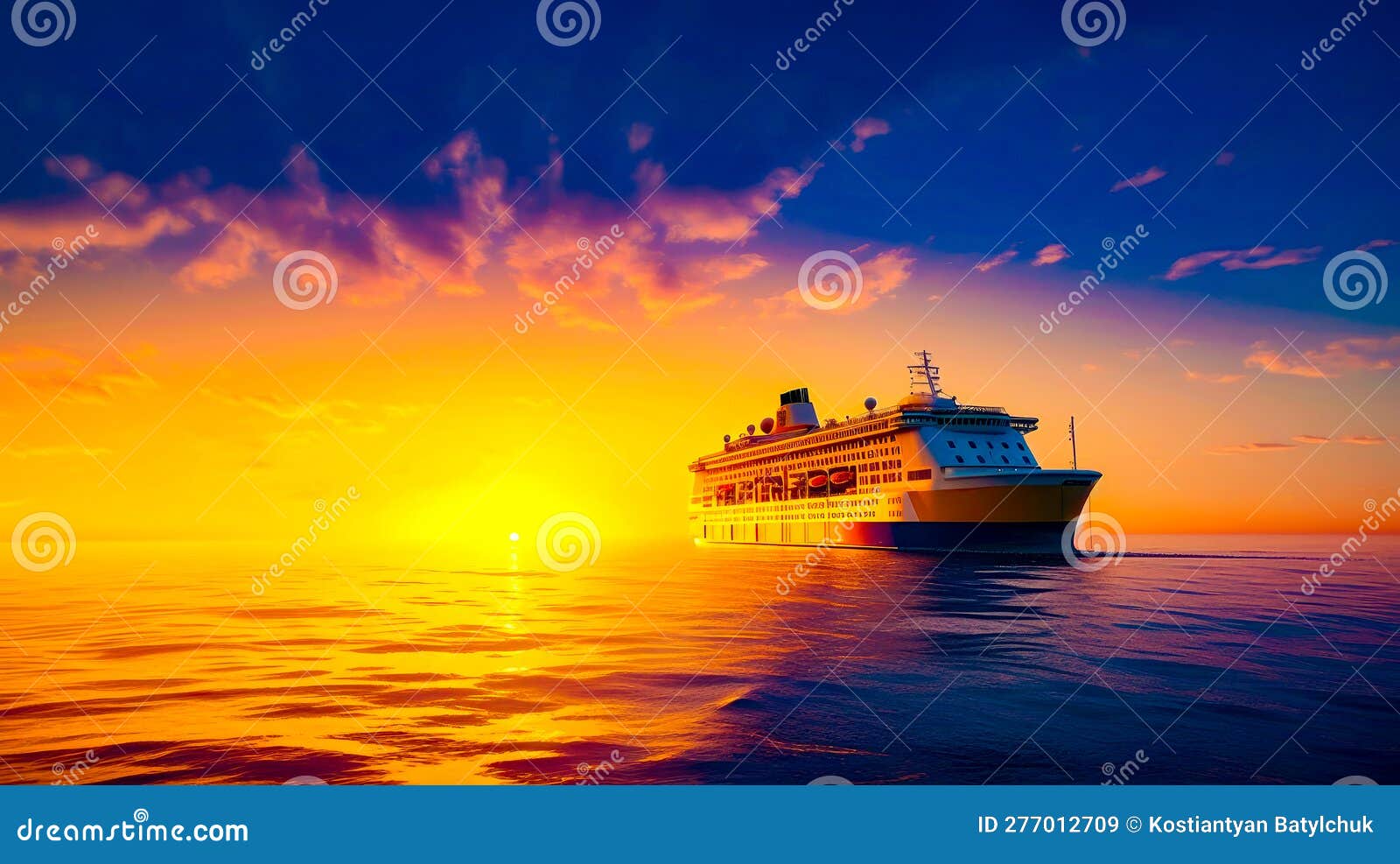 Cruise Ship in the Ocean at Sunset with the Sun Setting Behind it ...