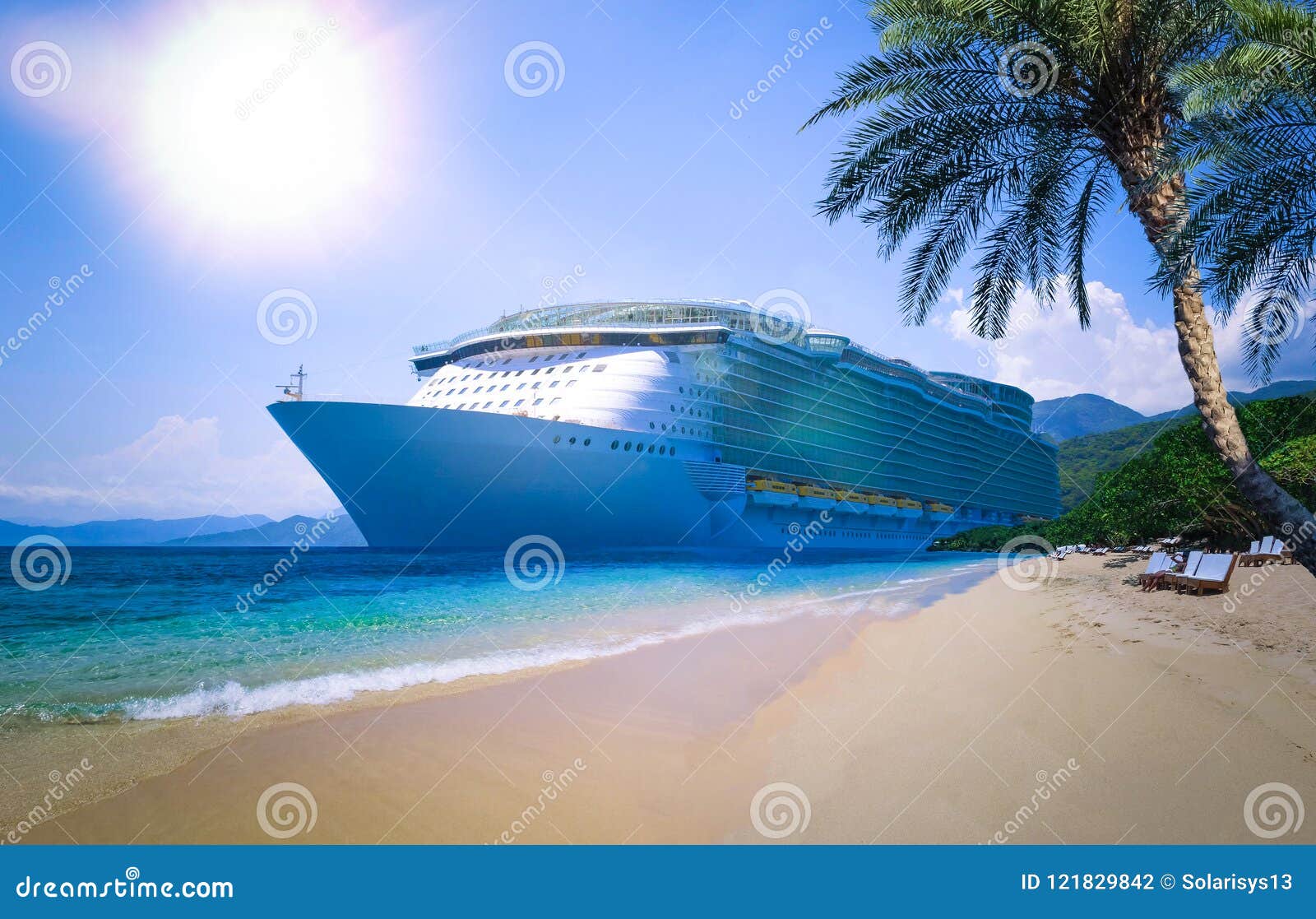 Cruise Ship in Open Water - Front View Stock Photo - Image of collage ...
